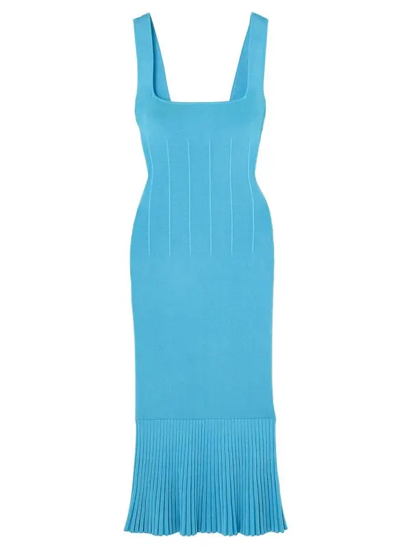 Galvan Atalanta Pleated Stretch-knit Midi Dress - Blue