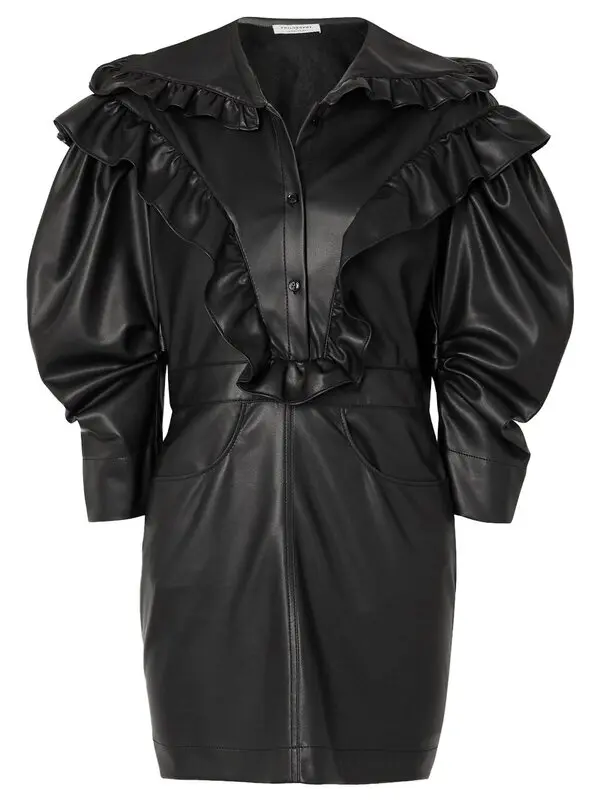Philosophy Di Lorenzo Serafini Faux Leather Ruffled Mini Dress - Black
