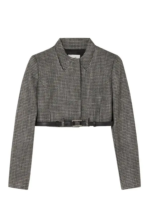 Coperni Belted Cropped Checked Metallic Tweed Jacket - Silver