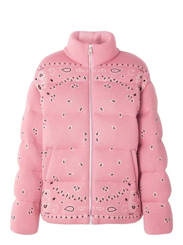 Alanui Bandana Jacquard Quilted Wool Down Jacket - Pink