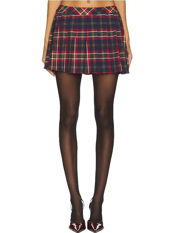 Majorelle Plaid Pleated Mini Skirt - Red