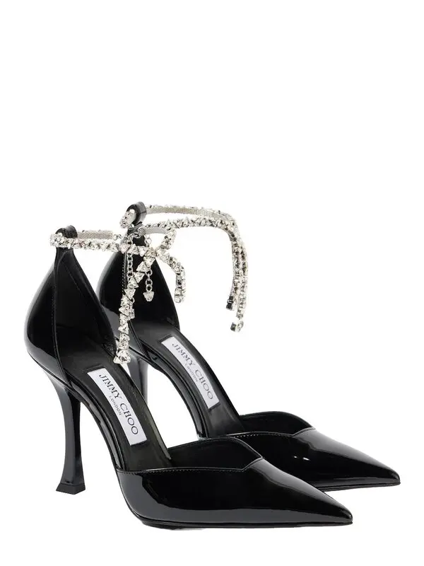 JIMMY CHOO Stevie 100 Embellished Patent Leather Pumps - Black