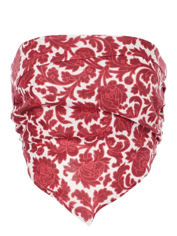 Faithfull The Brand Antibes Floral Linen Bandeau Top - Red
