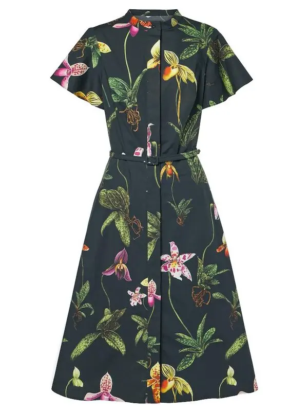Oscar De La Renta Floral Cotton-blend Midi Dress - Blue