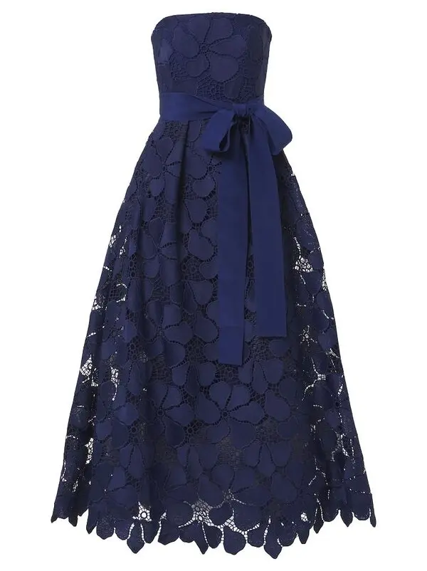 Elie Saab Strapless Lace Gown - Blue