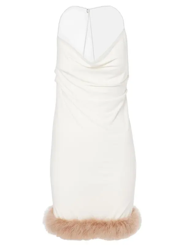 Coperni Boa Feather-trimmed Jersey Minidress - White