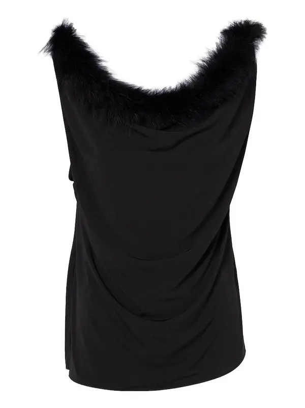 Coperni Boa Feather-trimmed Jersey Top - Black
