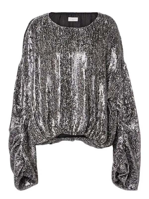 Dries Van Noten Sequined Gathered Blouse - Silver