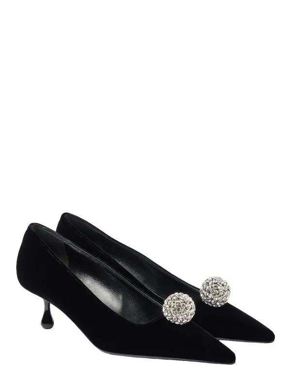 JIMMY CHOO Embellished Velvet Pointed Toe Pumps - Black