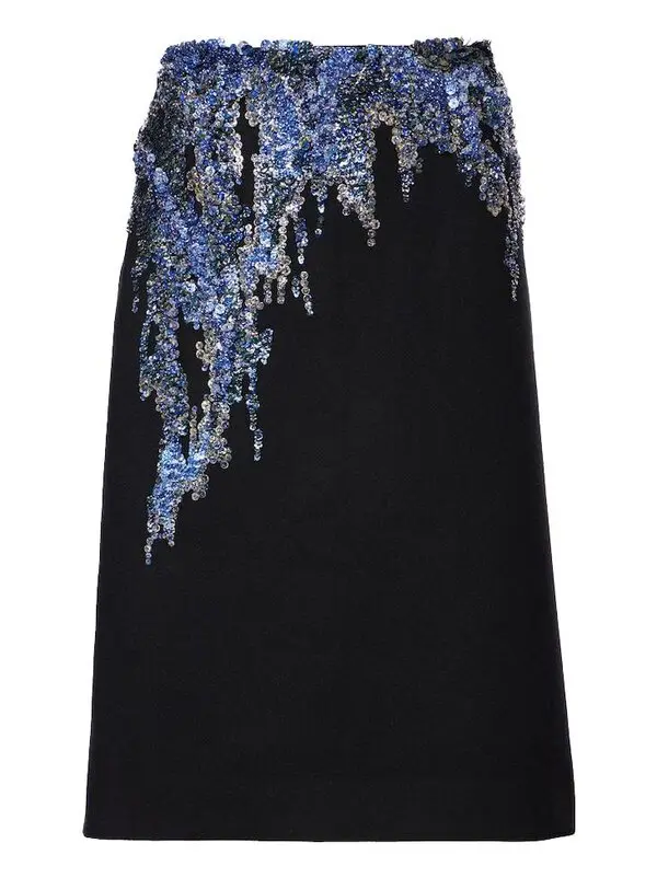 Dries Van Noten Sequined Wool-blend Midi Skirt - Black