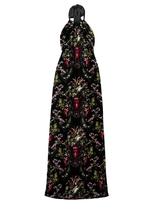 Cara Cara Geneva Floral-print Velvet Halterneck Maxi Dress - Black