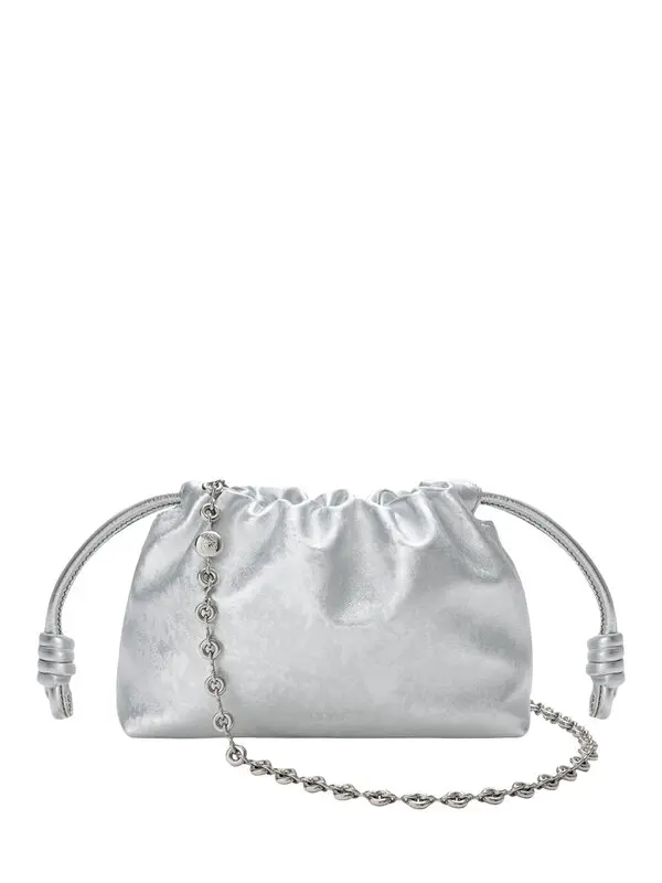 Loewe Mini Leather Flamenco Clutch Bag - Silver
