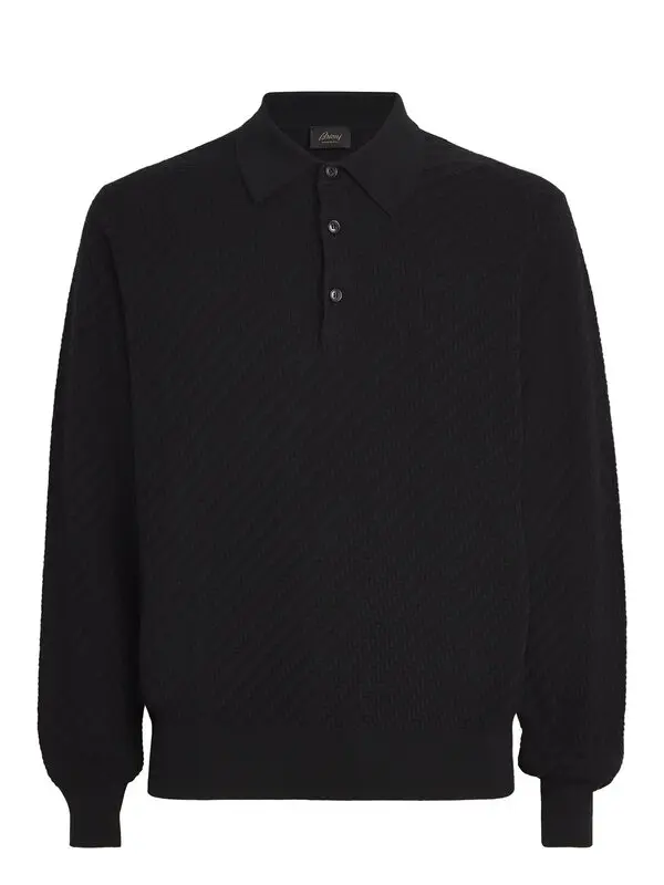 Brioni Cotton-cashmere-silk Collared Sweater - Black