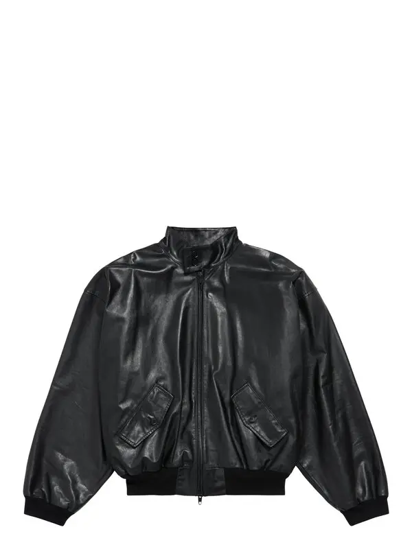 Balenciaga Leather Harrington Bomber Jacket - Black