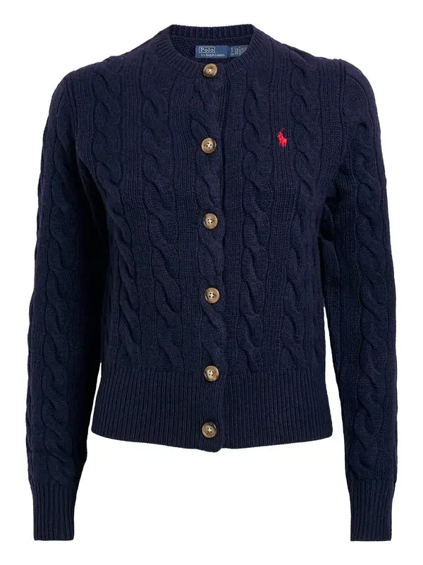 Polo Ralph Lauren Wool-cashmere Cable Knit Cardigan - Navy