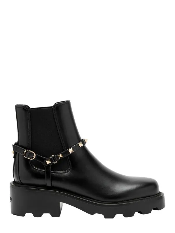 Valentino Garavani Rockstud Beatle Leather Ankle Boots - Black