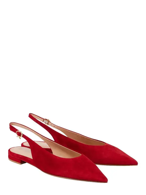 GIANVITO ROSSI Suede Pointed Toe Slingback Flats - Red