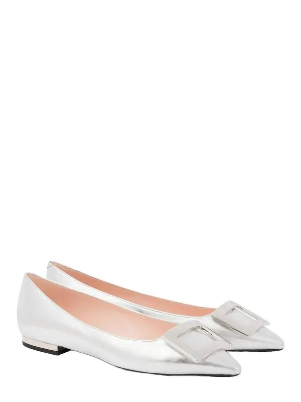 ROGER VIVIER Metallic Leather Ballet Flats - Silver