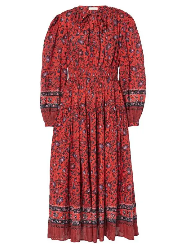 Ulla Johnson Mona Floral Cotton-blend Midi Dress - Red