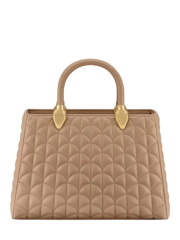 BVLGARI Leather Serpentine Duo Top-handle Bag - Beige