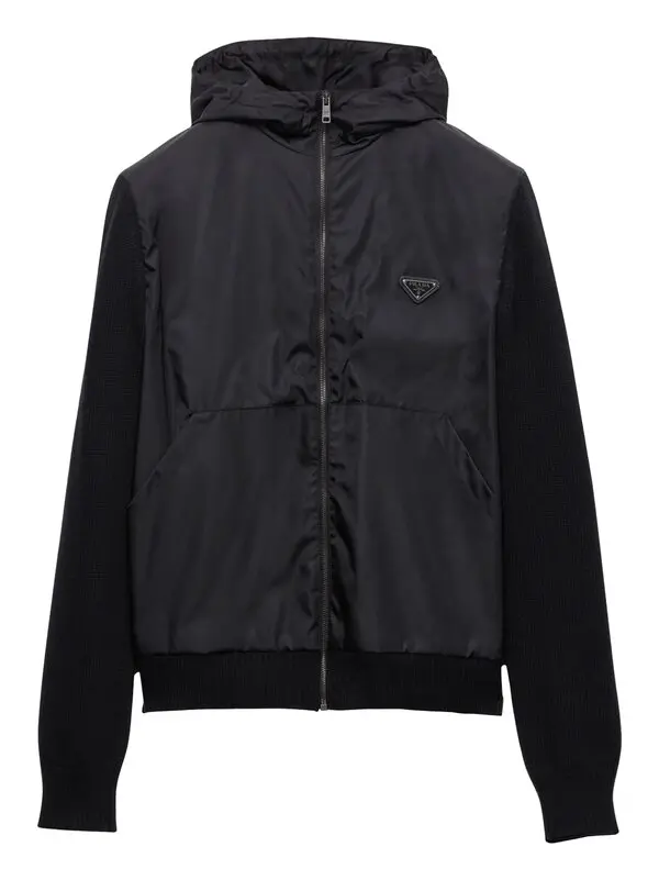 Prada Wool-cashmere Sleeve Zip-up Hoodie - Black