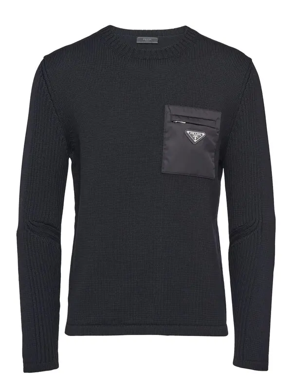 Prada Wool Nylon-trim Triangle Sweater - Black