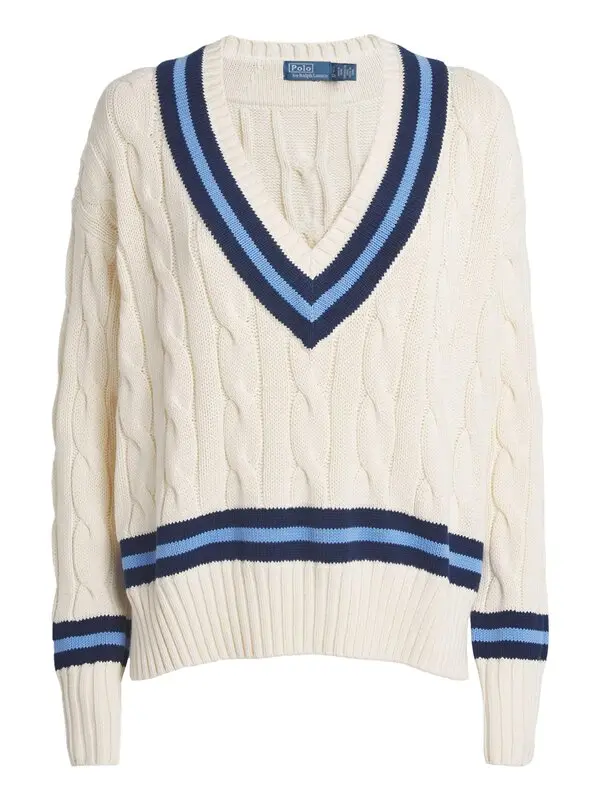 Polo Ralph Lauren Cable-knit V-neck Cricket Jumper - Ivory