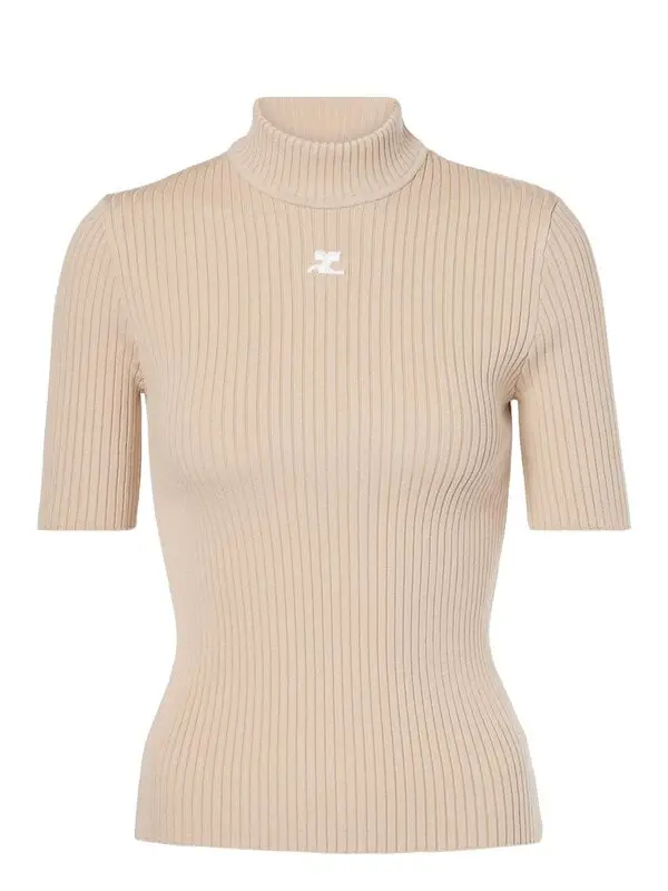 COURREGES Courrèges Re-edition Ribbed-knit High-neck Top - Brown