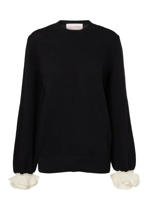 Valentino Garavani Virgin Wool Sweater With Ruffled Cuffs - Black