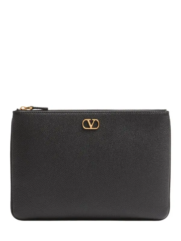Valentino Garavani Medium Leather Vlogo Signature Pouch - Black