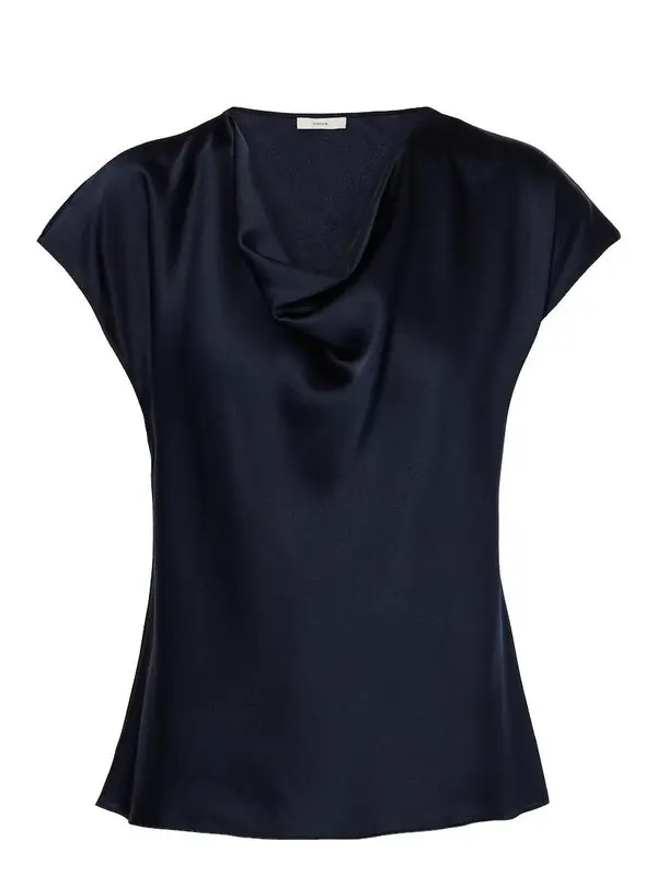 Vince Draped Silk Satin Top - Blue