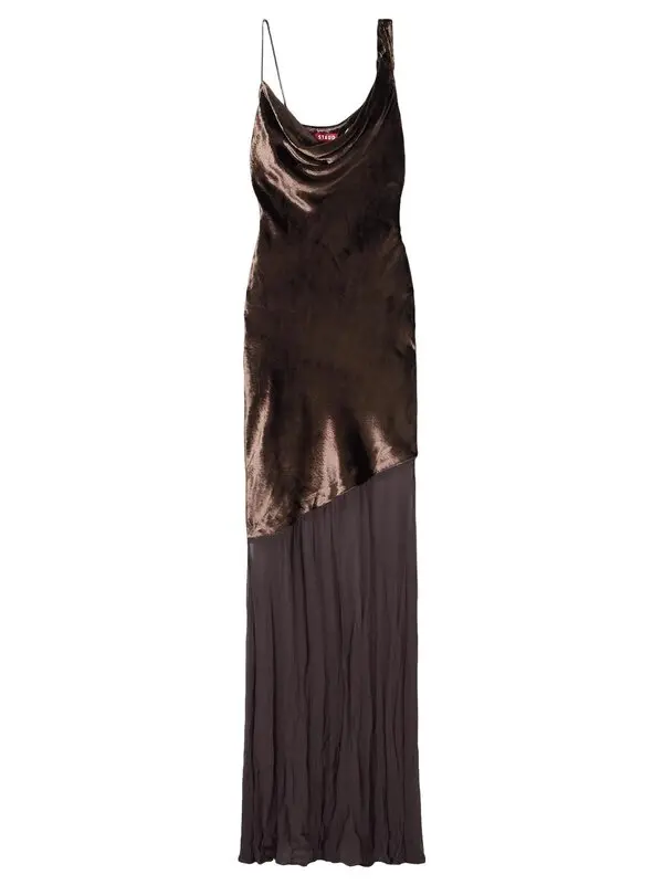 Staud Beaton Draped Velvet And Chiffon Gown - Brown