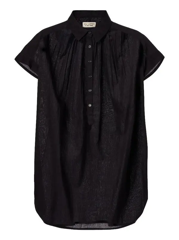 NILI LOTAN Normandy Shirred Cotton Blouse - Black