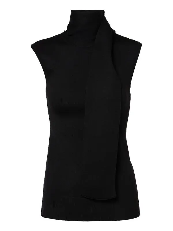 TOTEME Wool-blend Turtleneck Top With Scarf Detail - Black