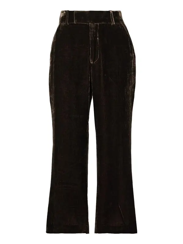 FRAME Cropped Velvet Flared Trousers - Brown