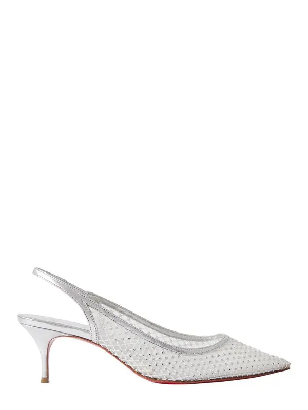 CHRISTIAN LOUBOUTIN Sporty Kate 55 Crystal-embellished Mesh Slingback Pumps - Silver