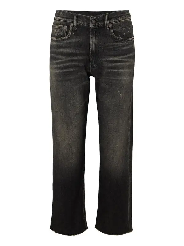 R13 Boyfriend Cropped Distressed High-rise Straight-leg Jeans - Black