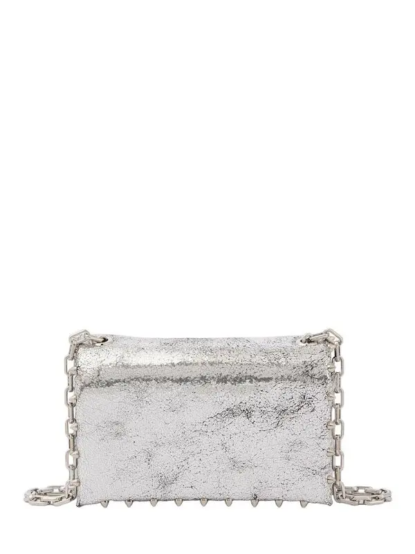 CHRISTIAN LOUBOUTIN Spiked Metallic Leather Crossbody Bag - Silver