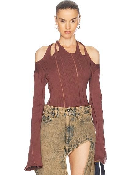 JADE CROPPER Braided Long Sleeve Top - Rust Brown