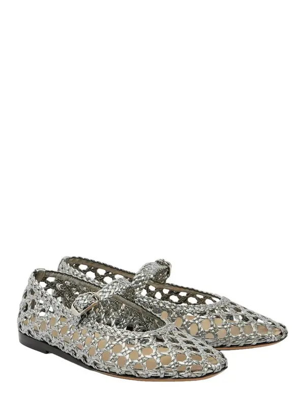Le Monde Beryl Woven Leather Mary Jane Flats - Silver