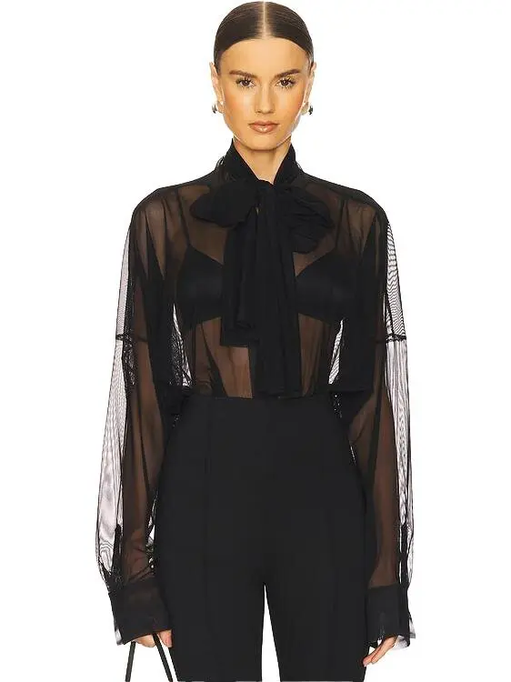 Norma Kamali Super Oversized Boyfriend Shirt Bodysuit - Black