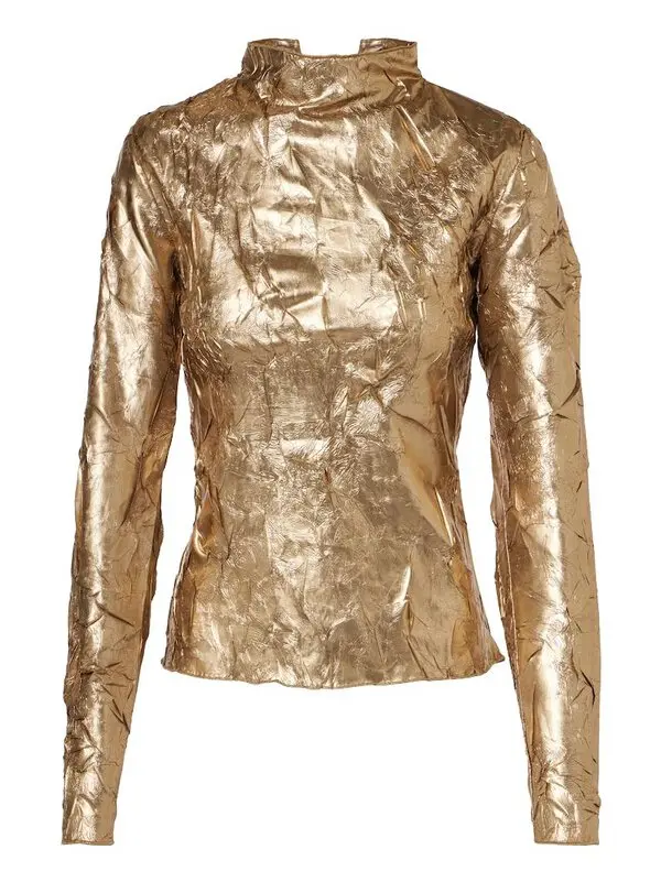 GANNI Metallic High Neck Top - Gold