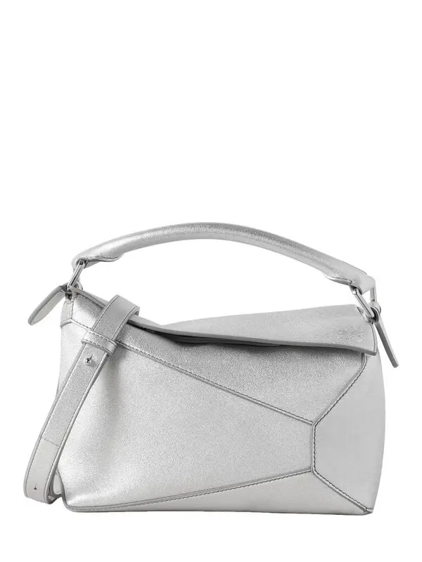 Loewe Puzzle Edge Mini Metallic Textured-leather Shoulder Bag - Silver