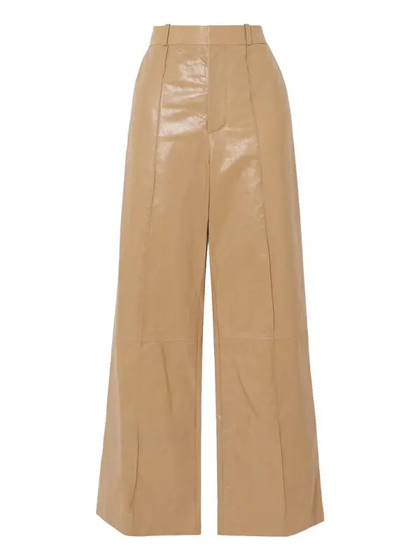 Marni Pintucked Leather Wide-leg Pants - Neutrals