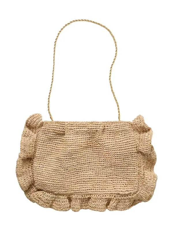 LOEFFLER RANDALL Mavis Ruffled Raffia Shoulder Bag - Neutrals