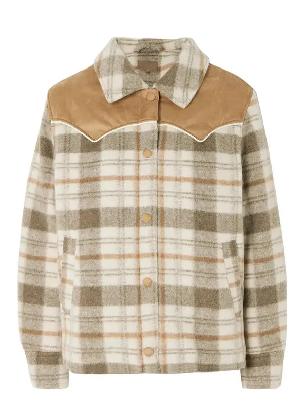 MOTHER Checked Fleece Jacket With Faux Suede Trim - Brown