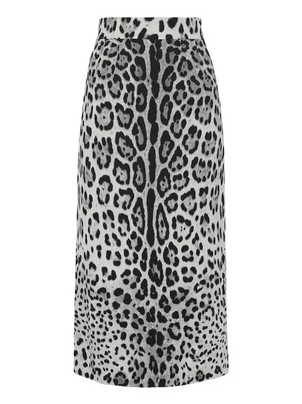 Dolce & Gabbana Leopard-print Silk-blend Pencil Skirt - Grey