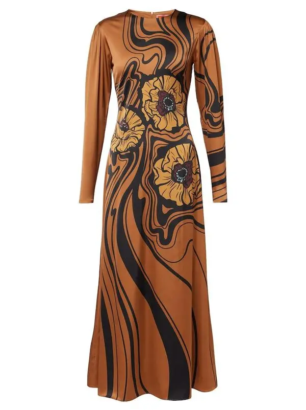 La DoubleJ Clingy Swing Floral Satin Maxi Dress - Multicoloured