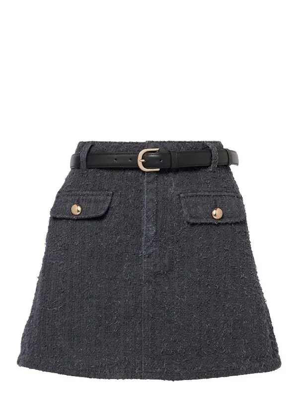 SELF-PORTRAIT Textured Denim Miniskirt - Grey