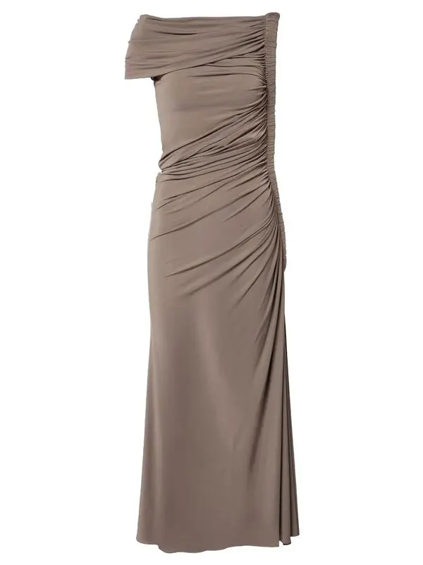 Alaïa Asymmetrical Ruched Midi Dress - Brown